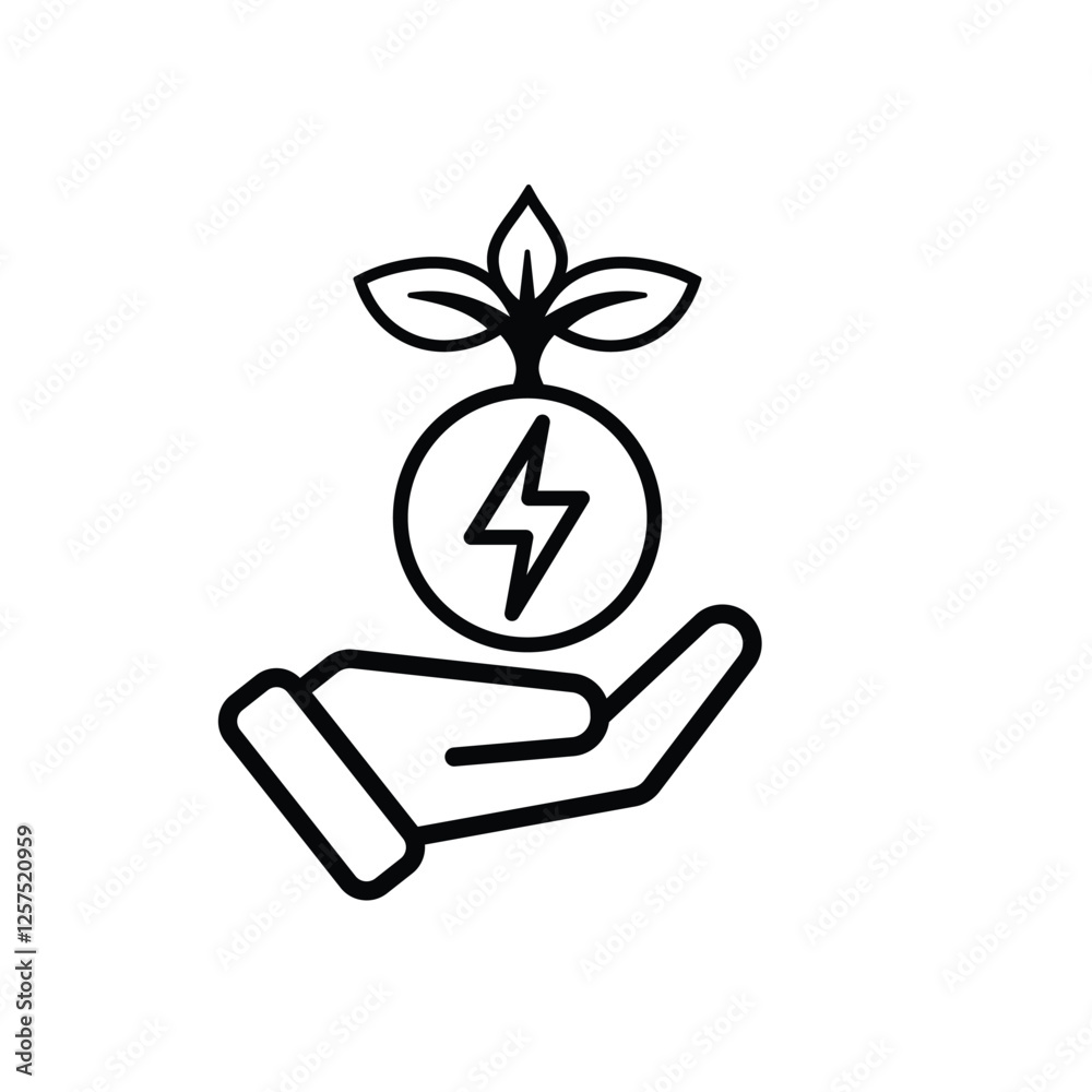 sustainable icon. green energy vector in hand. tree and lightning ...