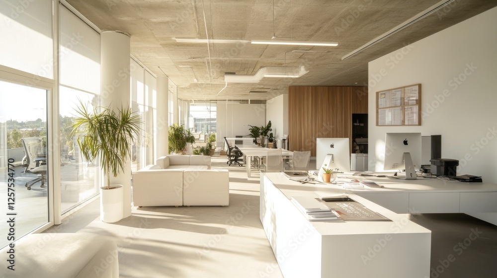 modern office build-out phase, ceiling installation process, industrial ...