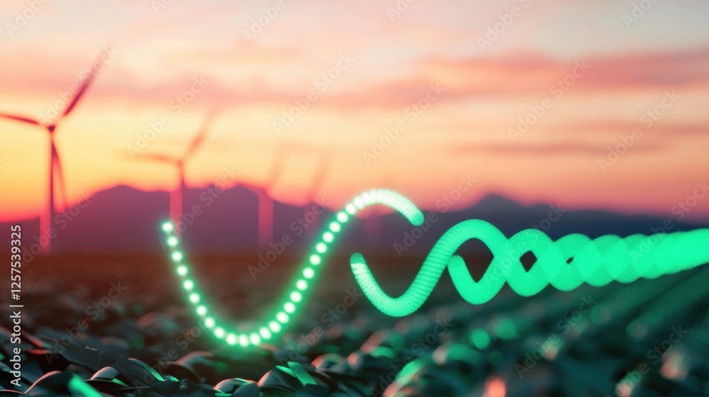 net zero emission A glowing green infinity loop formed by solar panels ...