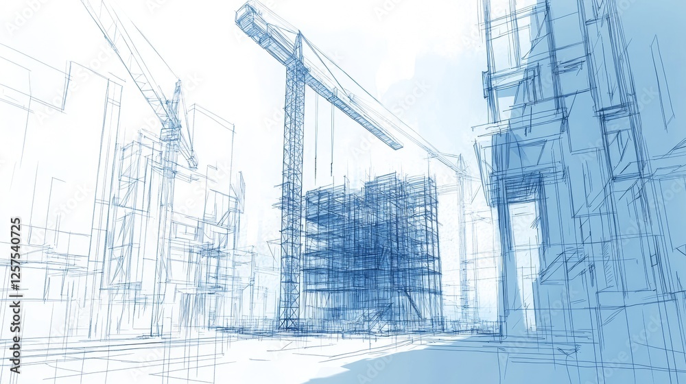 construction blueprint artwork, architectural development sketch ...