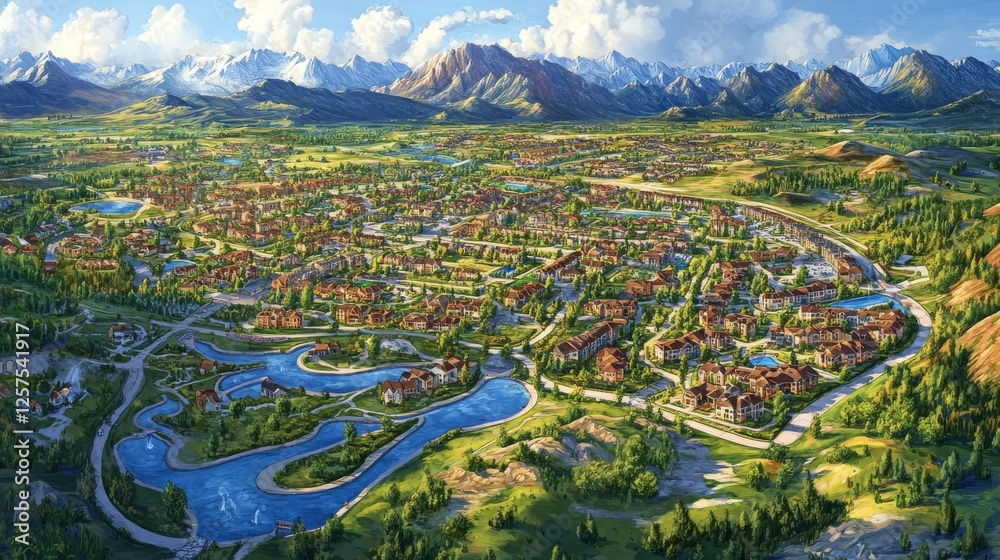 topographic community map, residential planning illustration, urban ...