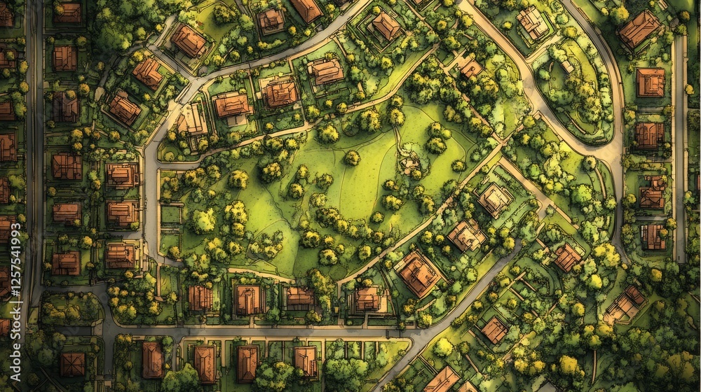 urban planning map, residential layout design, aerial community ...