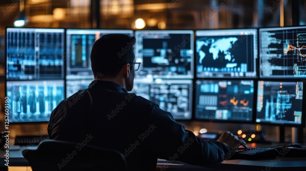 Workers using remote monitoring tools to oversee smart factory ...