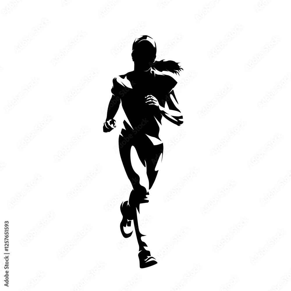 Running young girl, high contrast silhouette illustration, front view ...
