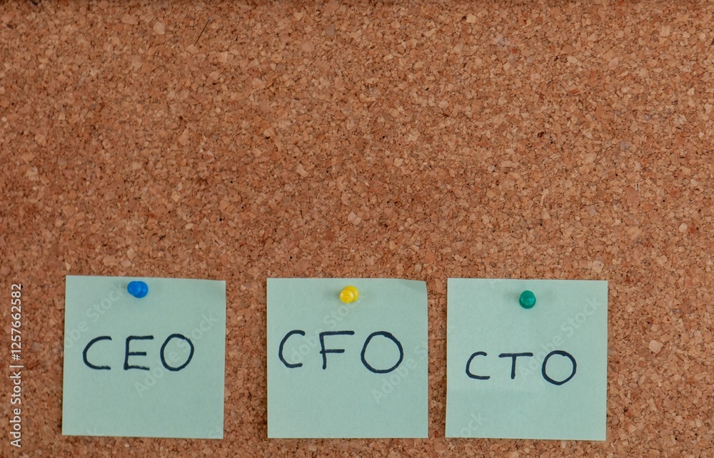 Business roles visualized on a corkboard featuring CEO CFO and CTO ...