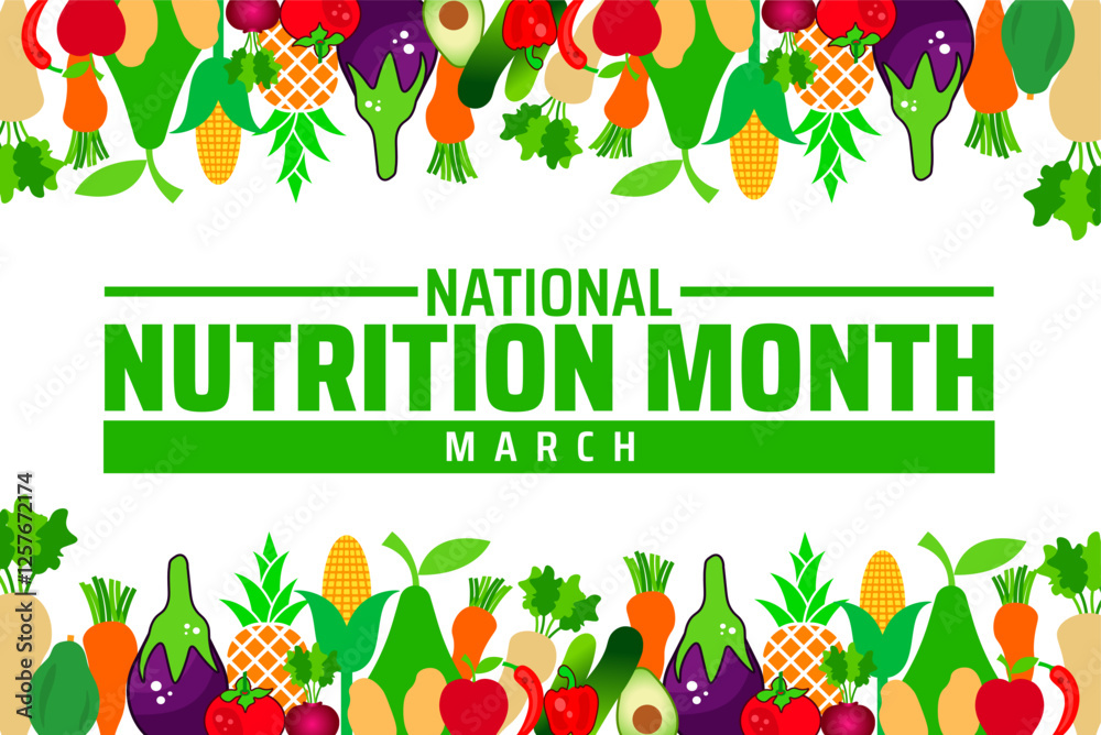 National Nutrition Month background banner or poster design template ...