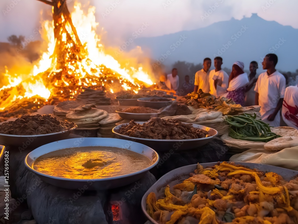 Ethiopian Epiphany Feast: Timket Celebration with Bonfire, Food, and ...
