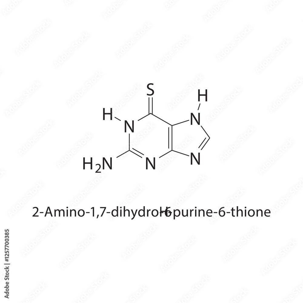 Vector de Stock 2-Amino-1,7-dihydro-6Hpurine-6-thione skeletal ...
