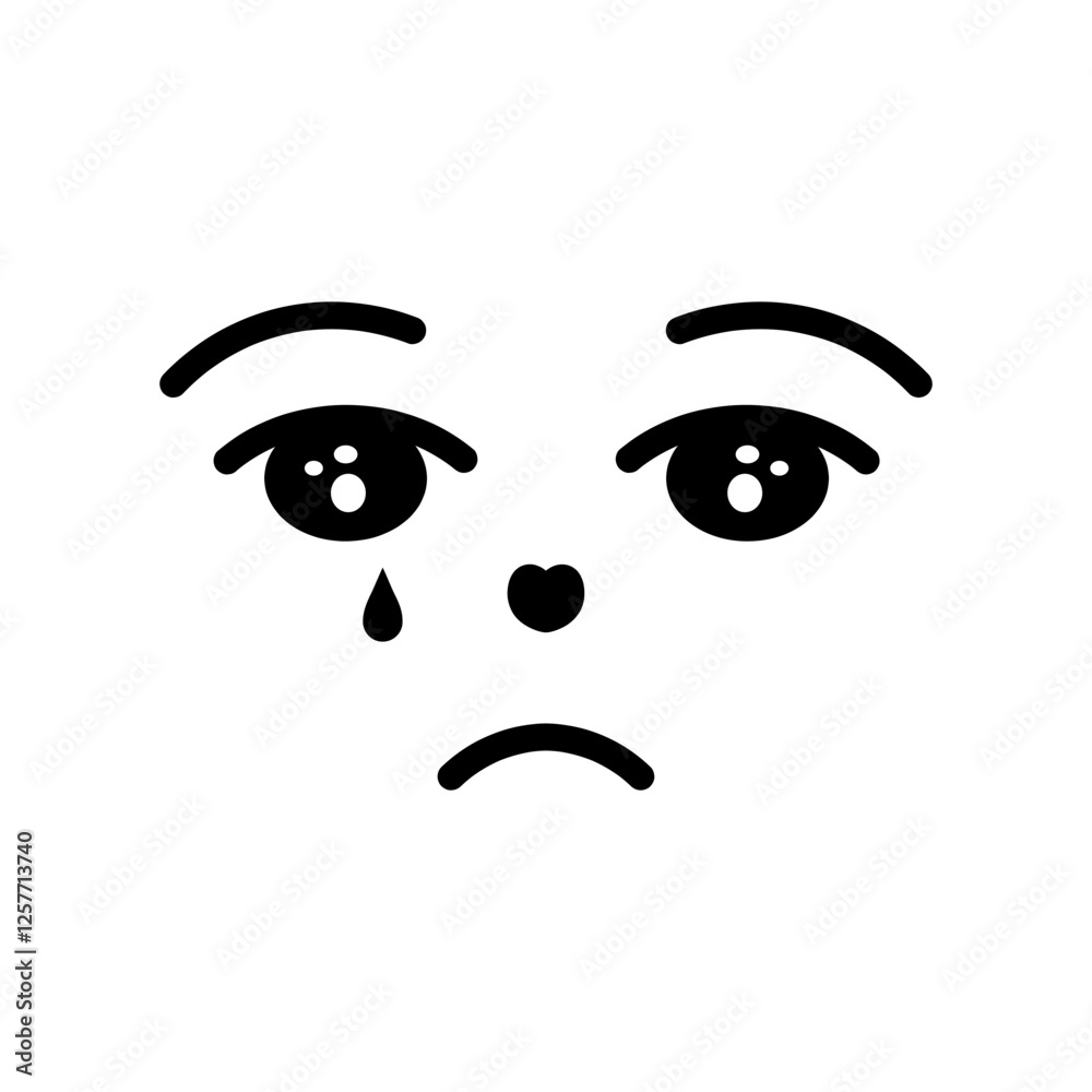 Sad facial expression. Crying face with melancholy emotions. Tears ...