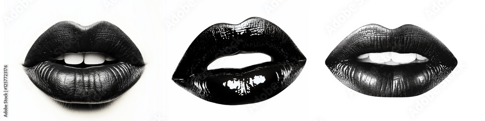 High-contrast grayscale lips with heavy film-grain texture , clip art ...