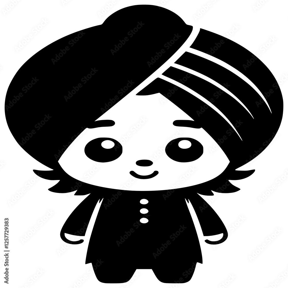 Smiling Sikh Boy Cartoon: A cheerful cartoon illustration of a young ...