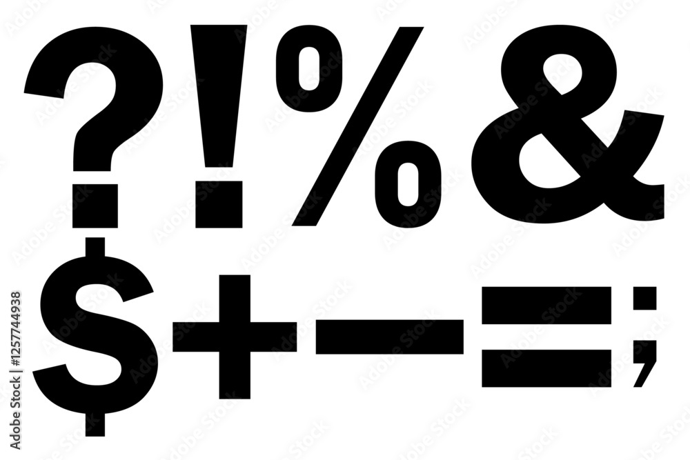 Black bold mathematical and punctuation symbols, including question ...