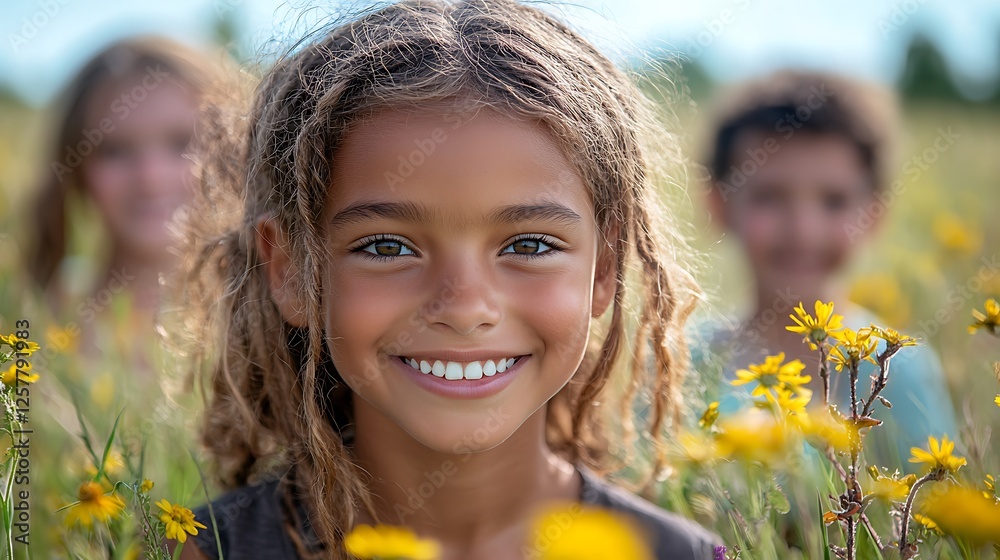 Multi-cultural children enjoy time together in the countryside, their ...