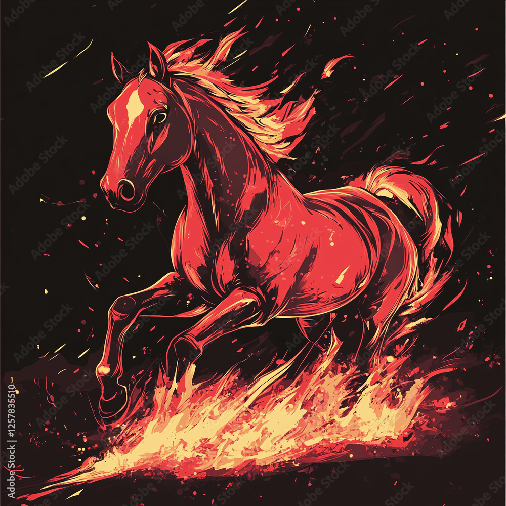Stockillustratie Red fire horse, symbol of the 2026 Chinese New Year ...