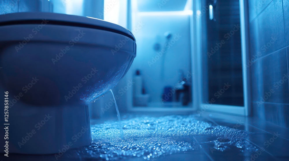 plumber unclogging blocked toilet with hydro jetting at home bathroom ...