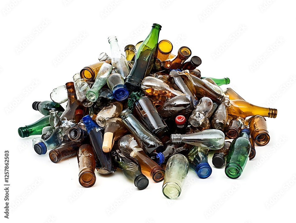 Foto de Stock Pile of Empty Glass Bottles: A chaotic yet colorful pile ...