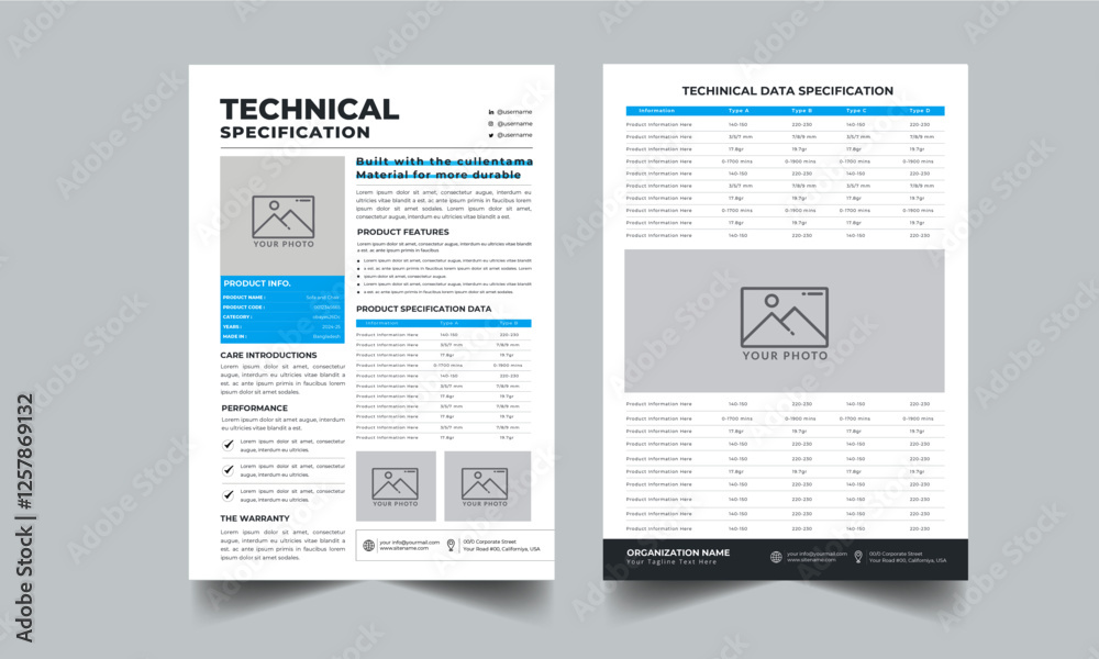 Technical Data Sheet layout template With 2 Style design layout Stock Vector | Adobe Stock
