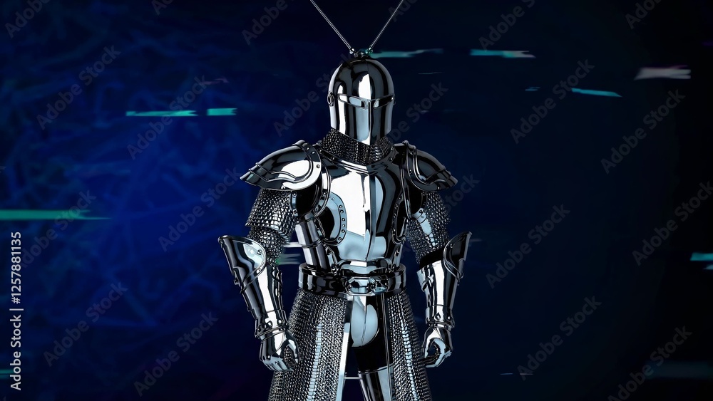 Stock-Foto „Chrome robotic medieval knight donning futuristic armor and ...