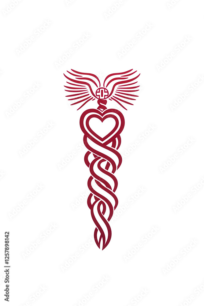 Symbol of healing caduceus with heart medical illustration transparent ...