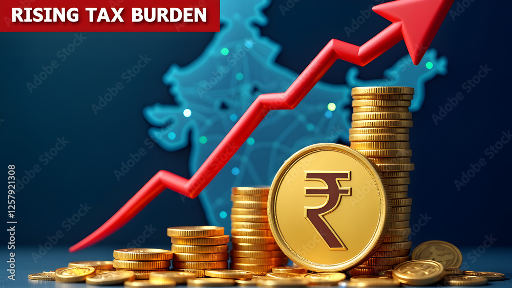 Stock-Illustration „Rising tax burden in India illustration with 3d ...