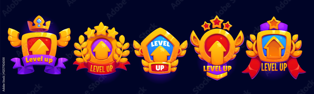 Level up ui game medal reward, rate icons or badges depicting user ...