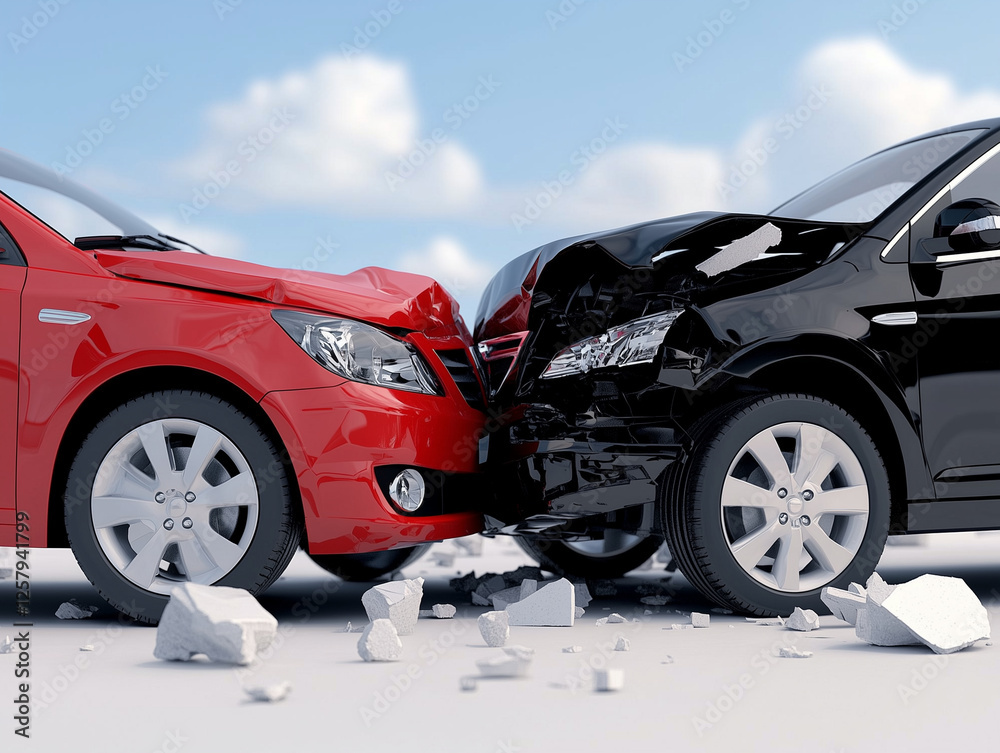 dramatic car accident scene featuring red and black vehicle colliding ...