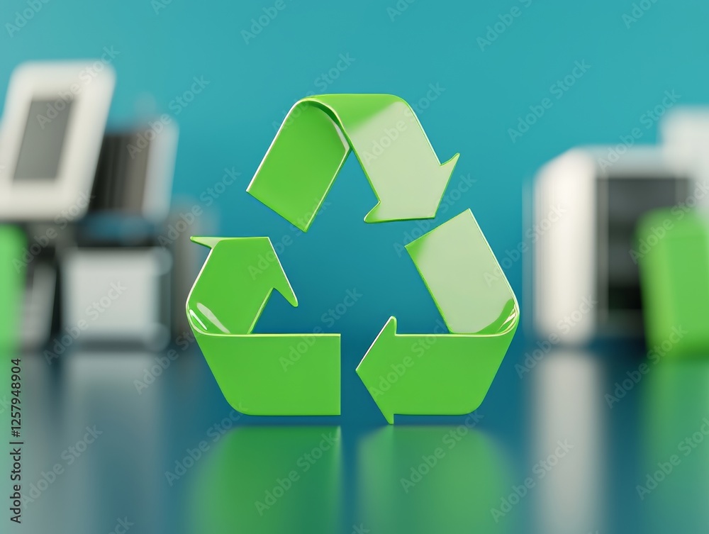 Old electronic devices with a recycle logo, embodying the concept of e ...