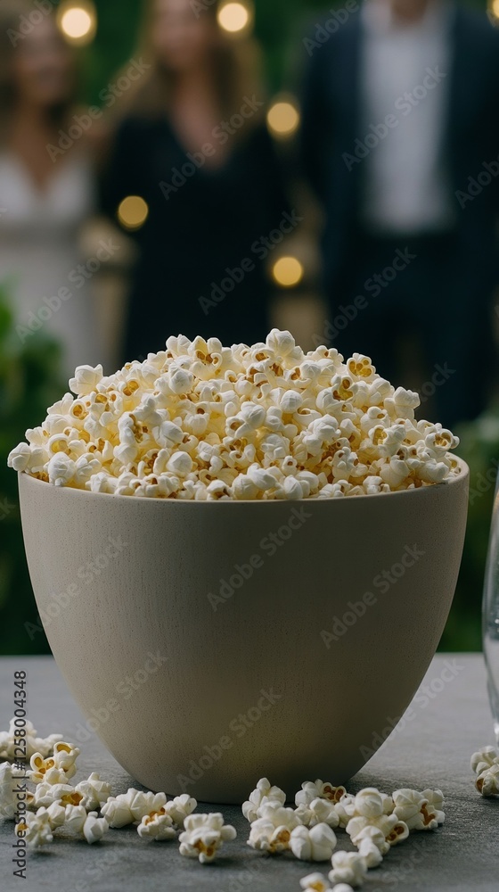 Elegant Popcorn bowl spilled petals and a glowing TV screen displaying ...