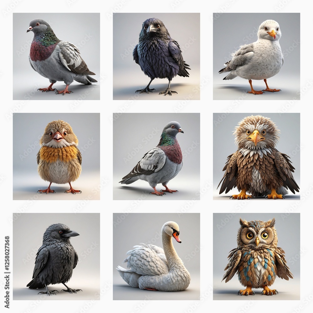 Cute 3d bird models showcase diverse avian species. A collection of ...