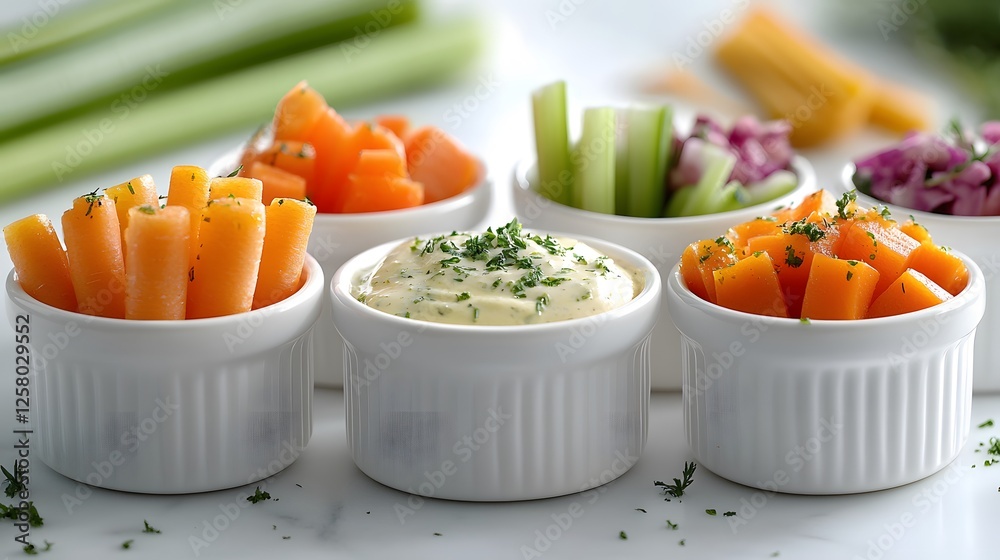 Colorful vegetable crudité platter displays fresh carrots, asparagus ...