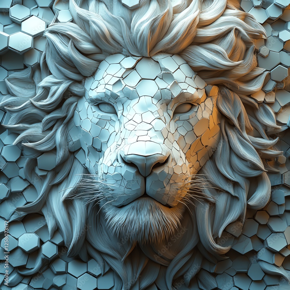 A stunning 3D representation of a lion's face created using hexagonal ...