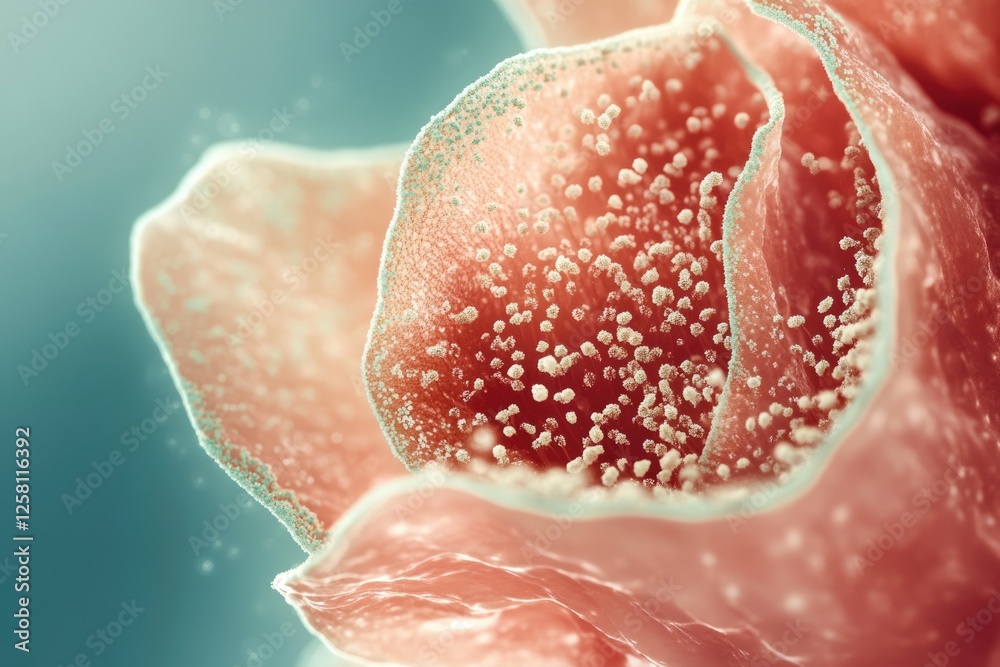 Microscopic view of a fungal structure releasing spores, resembling a ...