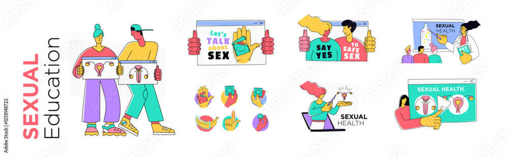 Sexual Education and Safe Sex Awareness Illustrated Concepts. Sexual ...
