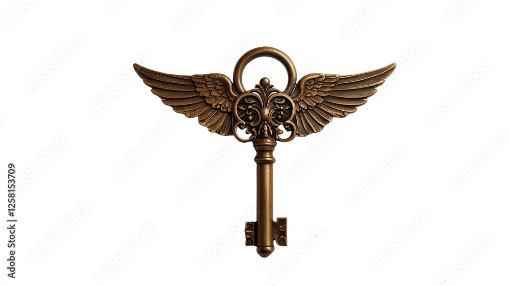 vintage big key with wings on transparent background Stock Photo ...