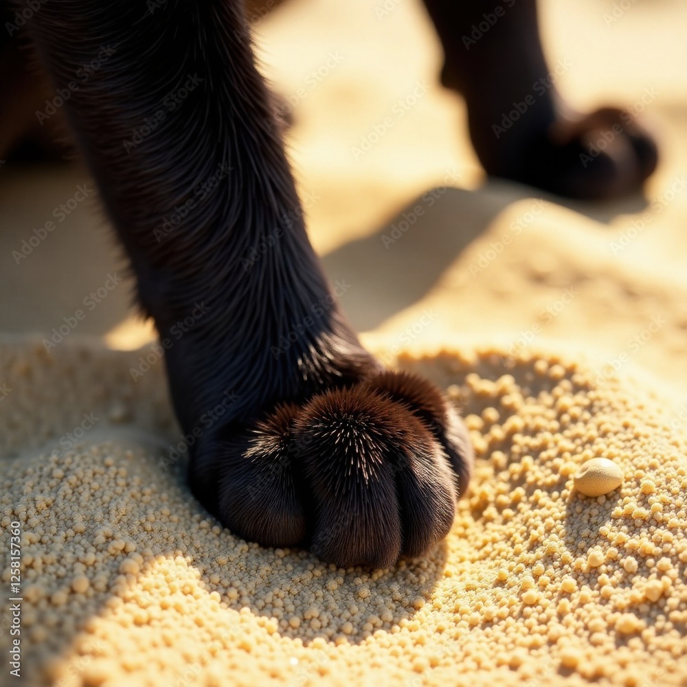 Black cat's paw leaving footprints in the sand, beach scene, black cat ...
