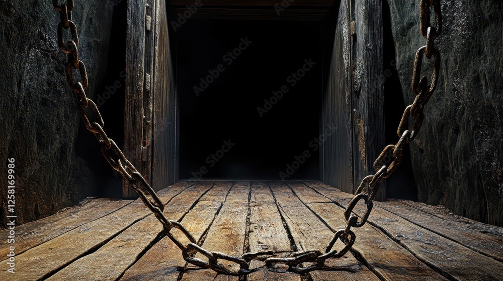 Dark and Mysterious View of an Unstable Underground Mine Shaft with ...