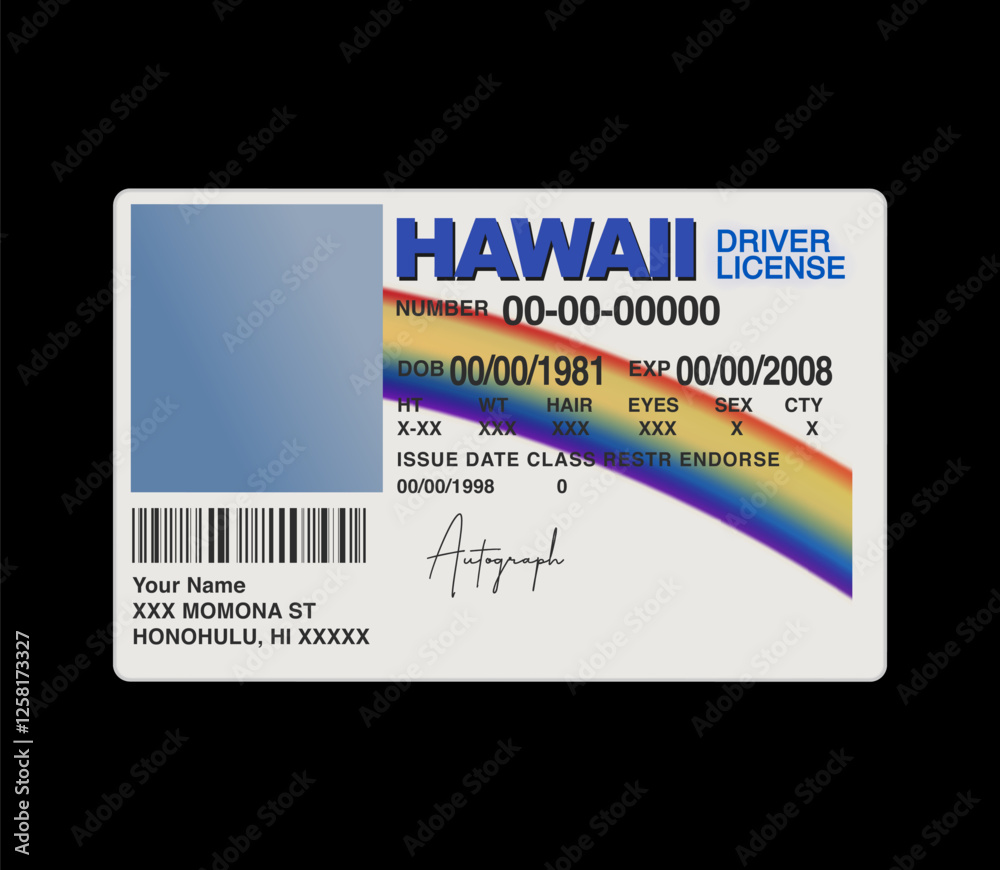 Iconic Hawaii driver license mockup. Fake id template Stock Vector ...