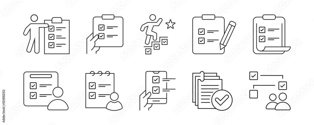 clipboard task checklist business checkmark icon set project goal progress management to-do list ...