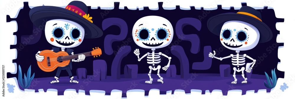 ภาพประกอบ Stock Dia de los Muertos Skeleton Musicians and Dancers ...