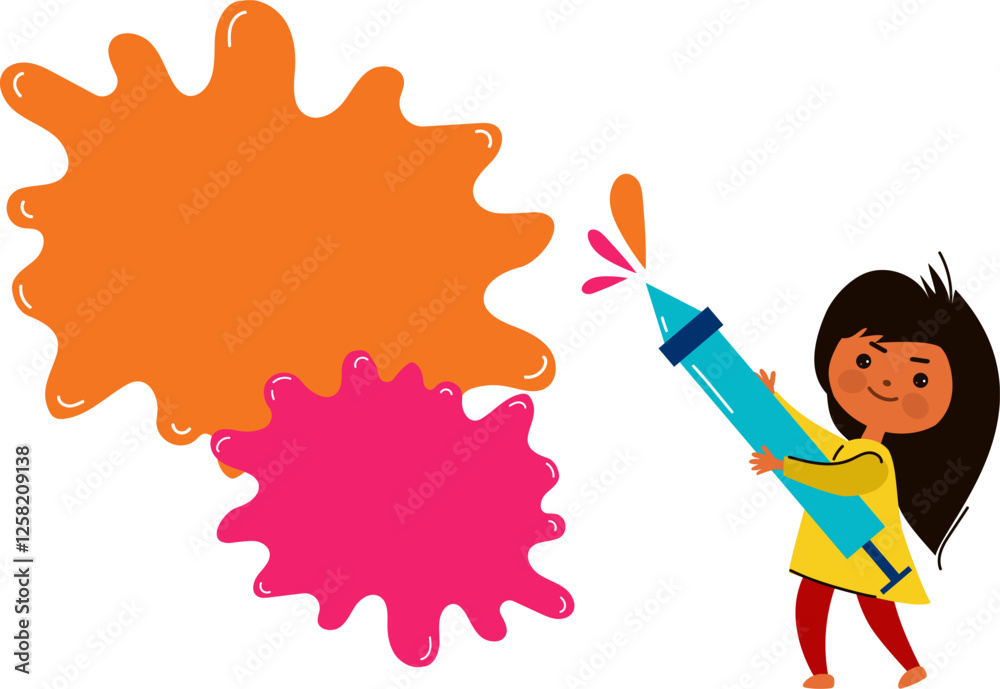 png happy cute character kid celebrating holi festival. child playing ...
