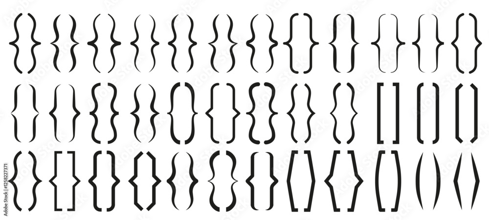 Text brackets. Curly bracket icons, typography braces pairs for ...