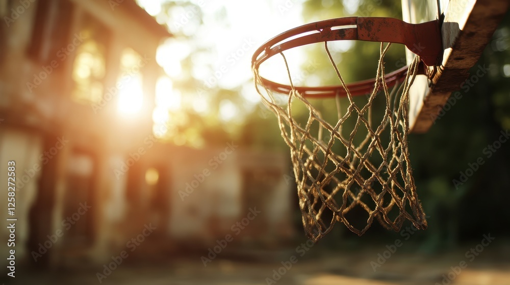 Vintage Basketball Hoop with Aged Net in Dramatic Close-Up Stock Photo ...