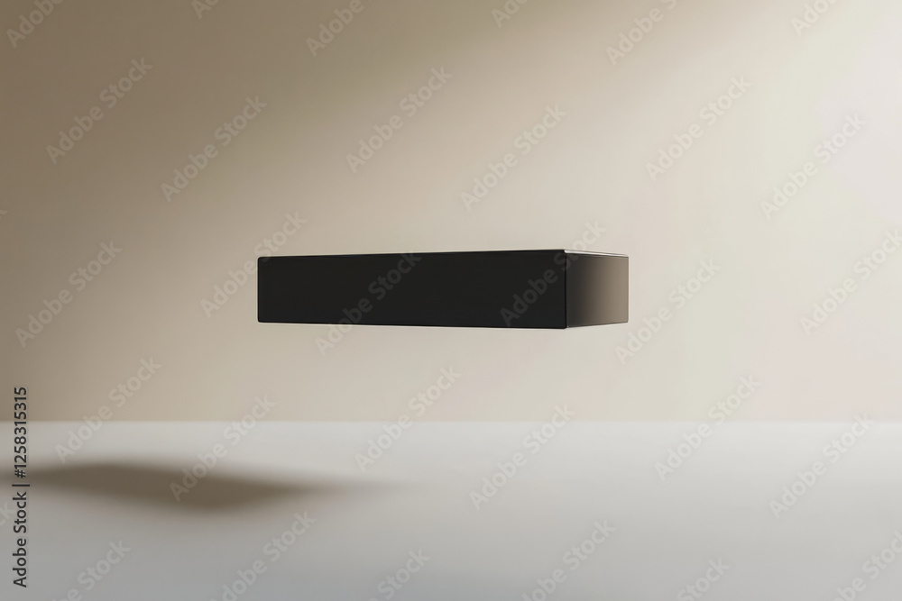 floating rectangular prism in black, softly reflecting light, creating ...