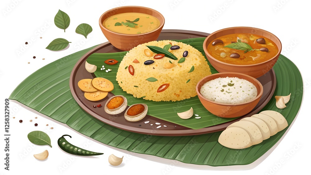 South Indian Thali: A vibrant and appetizing illustration of a ...