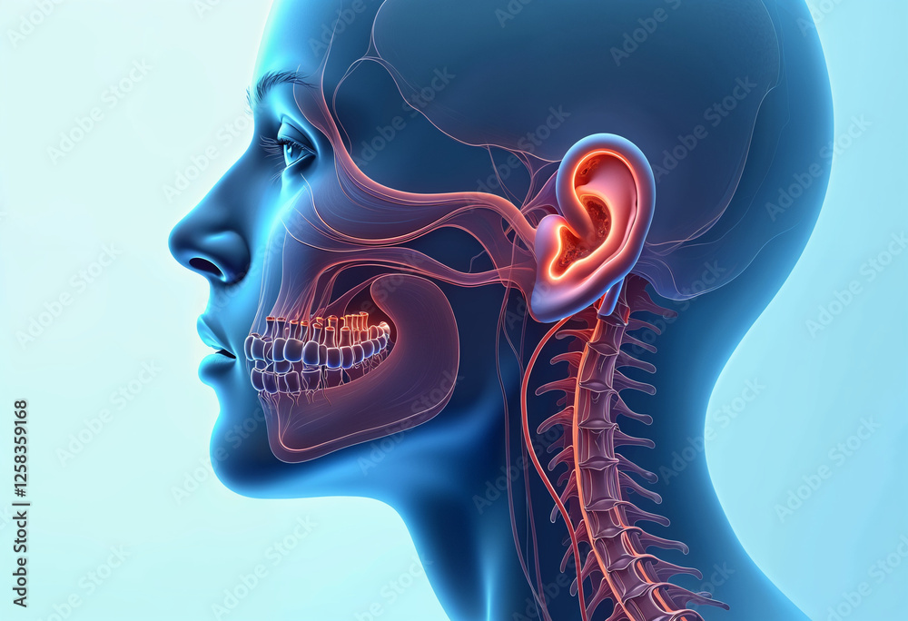 Human skull eardrum and brain anatomy, human body internal organs ear ...