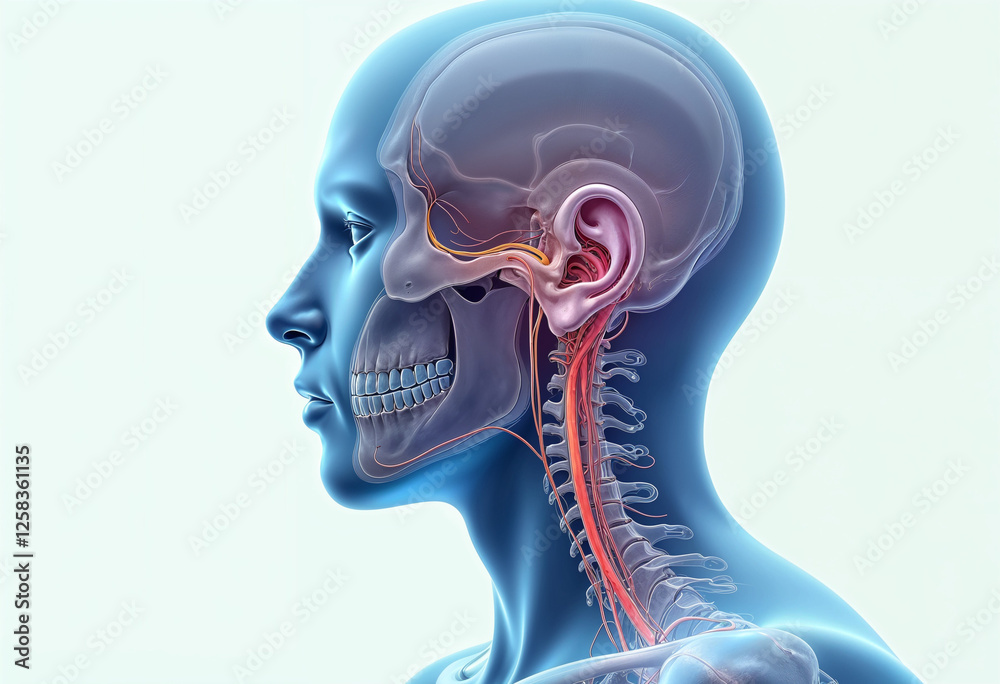 Human skull eardrum and brain anatomy, human body internal organs ear ...