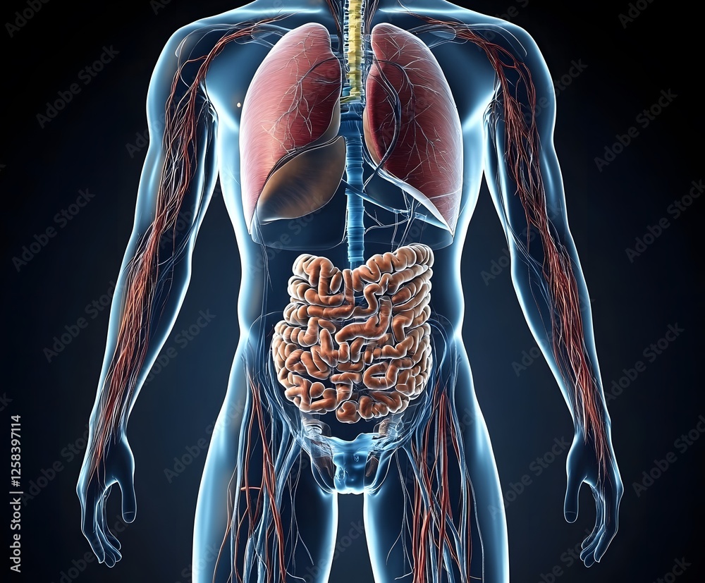 Transparent x ray scan of full body with all organs and components in ...