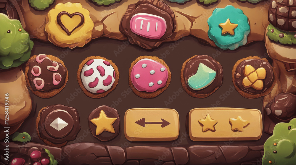 [BAA] å_Game menu board and buttons with cookie and chocolate texture ...