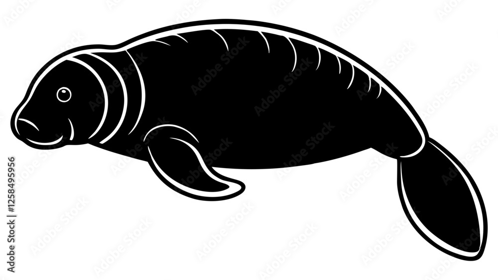 Black and White Manatee Vector Illustration, Detailed black and white ...
