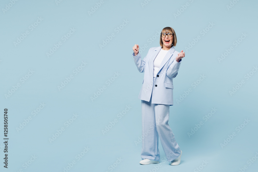 Full body successful employee business woman 50s wear classic suit ...